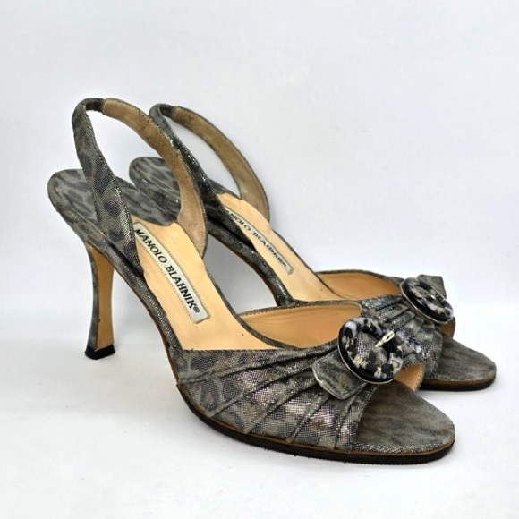 Manolo Blahnik | Shoes | Manolo Blahnik Metallic Leopard Print Sedaraby ...